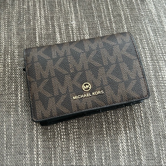 Michael Kors | Bags | New Authentic Mk Signature Monogram Wallet Brown ...
